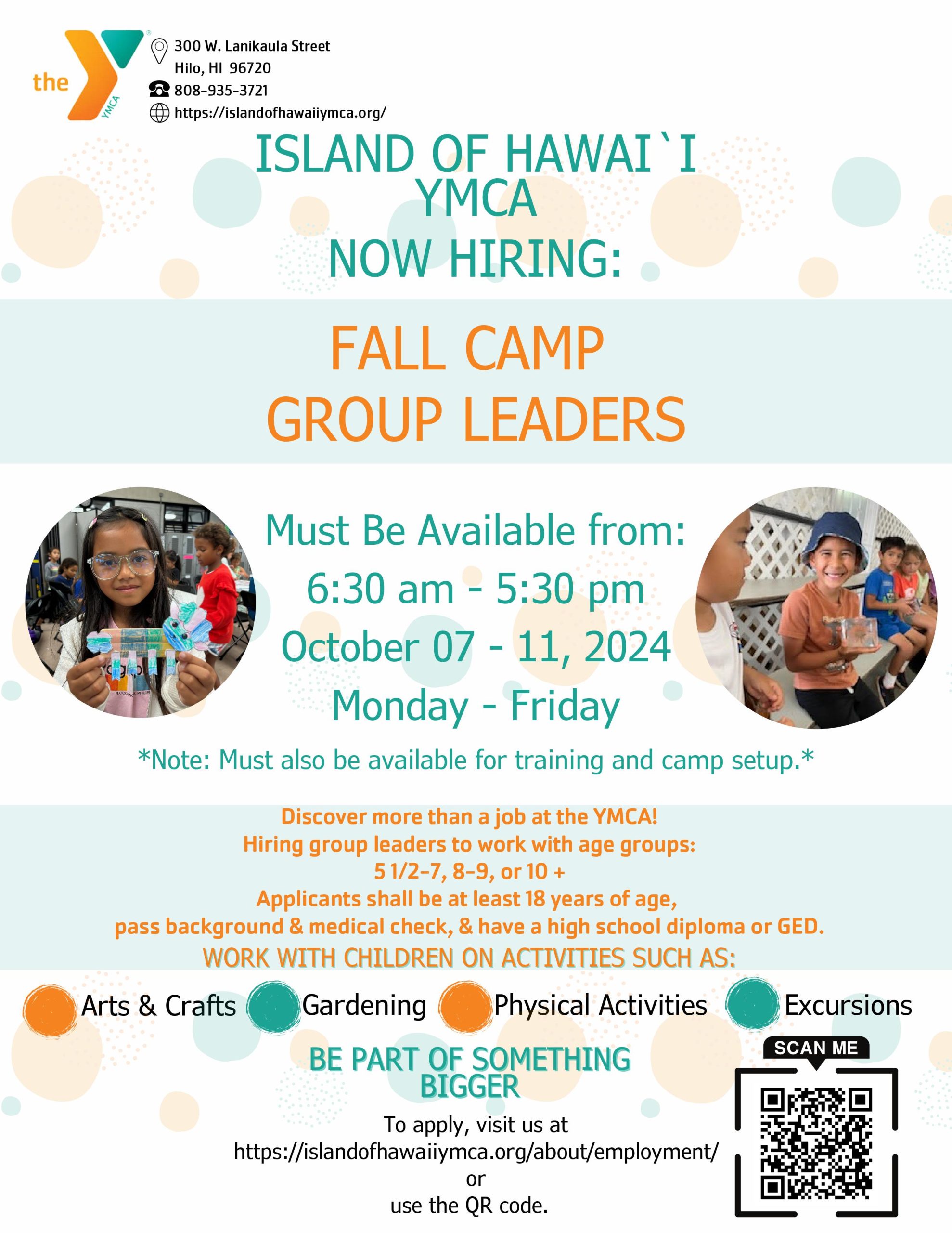 Now hiring! Fall Camp Group Leaders – Island of Hawaii YMCA