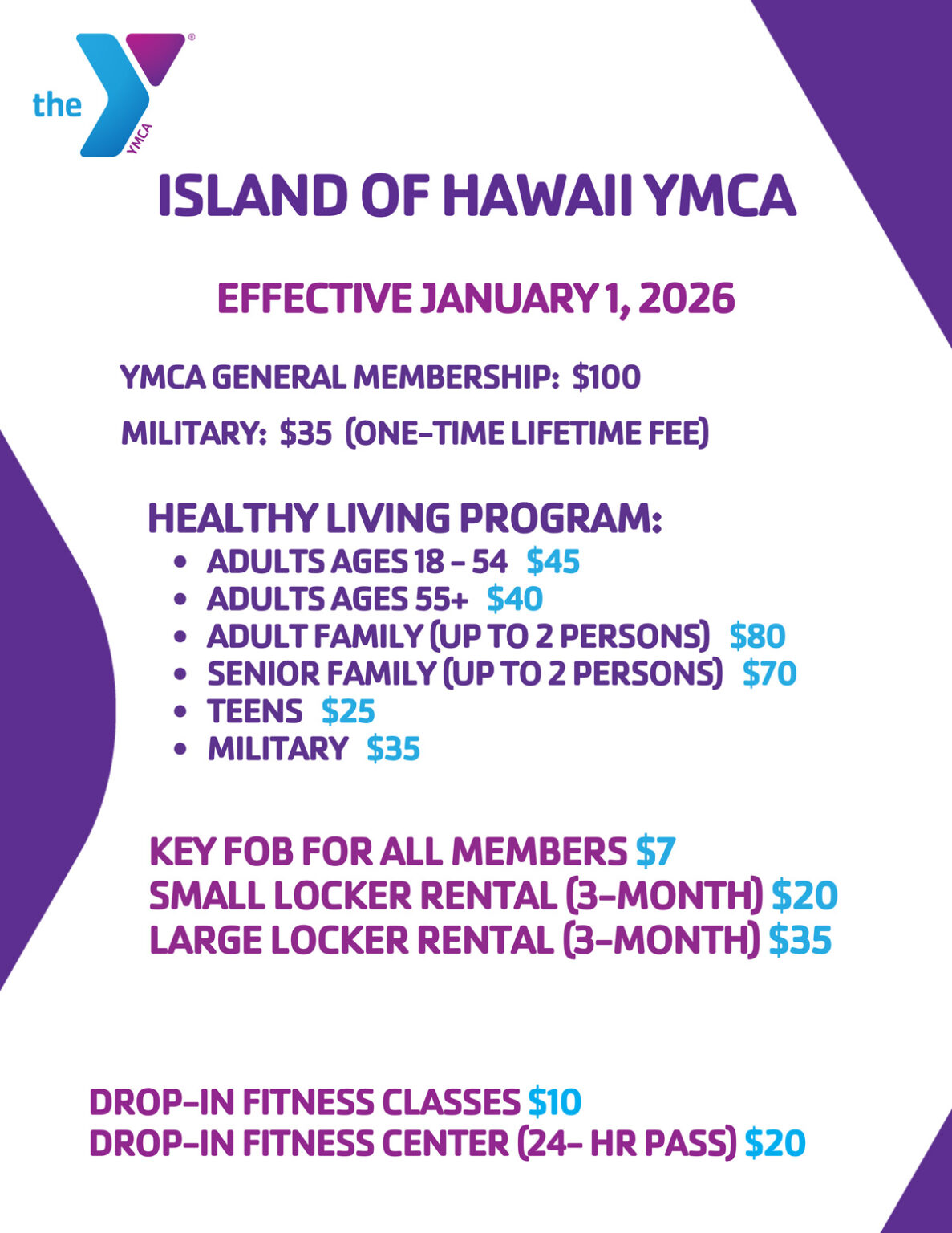 New Rates Effective January 1, 2026 – Island of Hawaii YMCA